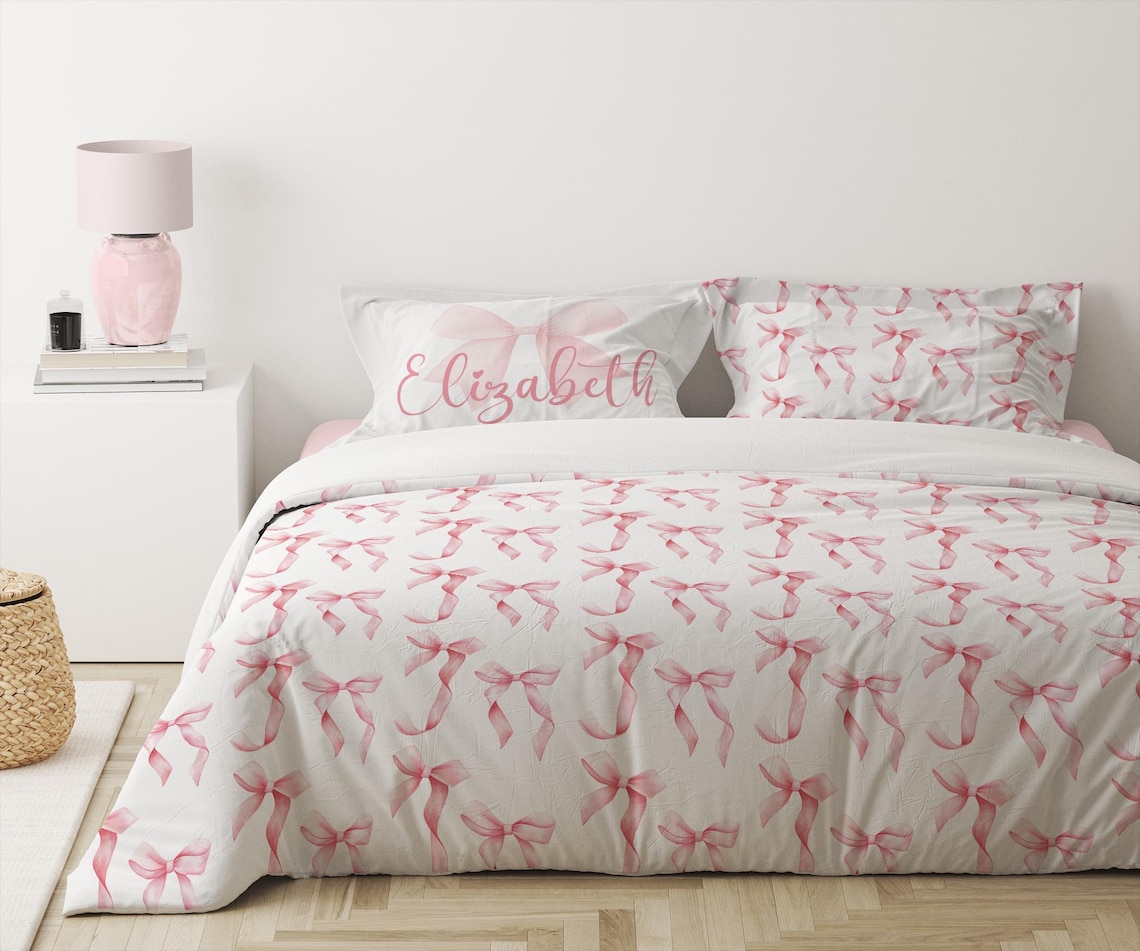 Coquette Bedding Set, Pink Bow Comforter, Bow Bedding Twin Bed, Girl ...