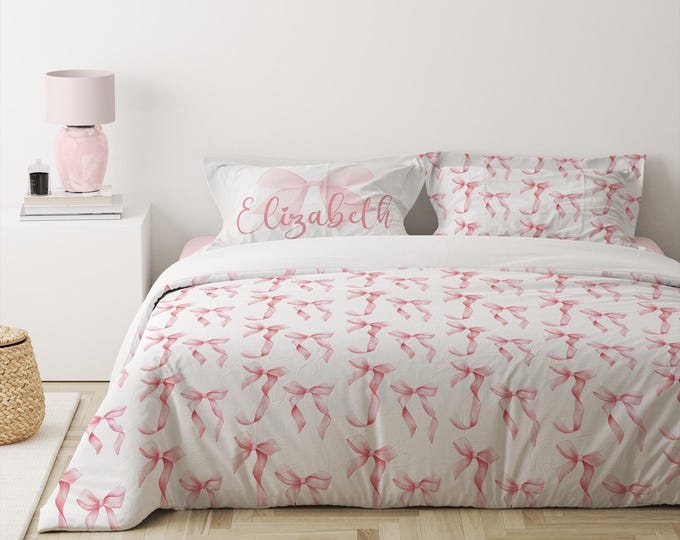 Coquette Bedding Set, Pink Bow Comforter, Bow Bedding Twin Bed, Girl ...
