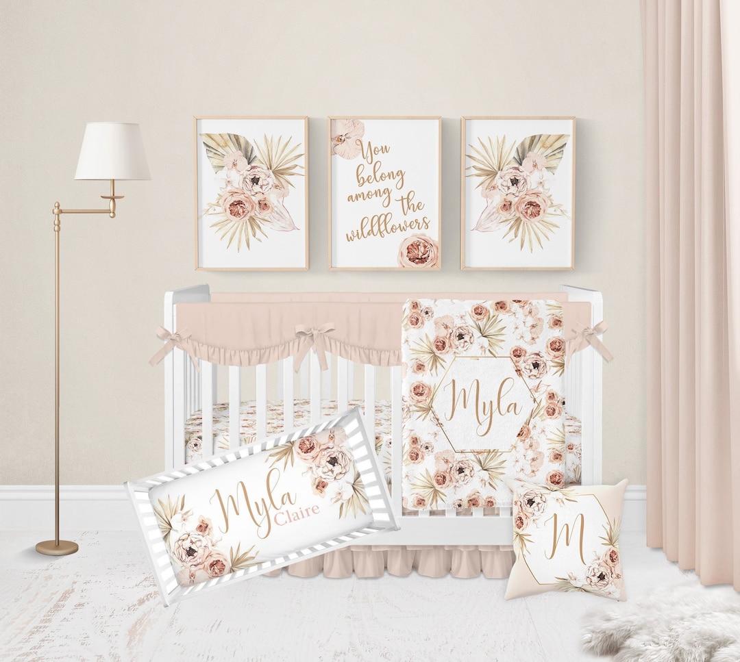 Boho Crib Bedding Set Girl, Baby Girl Crib Bedding, Floral Crib Bedding ...