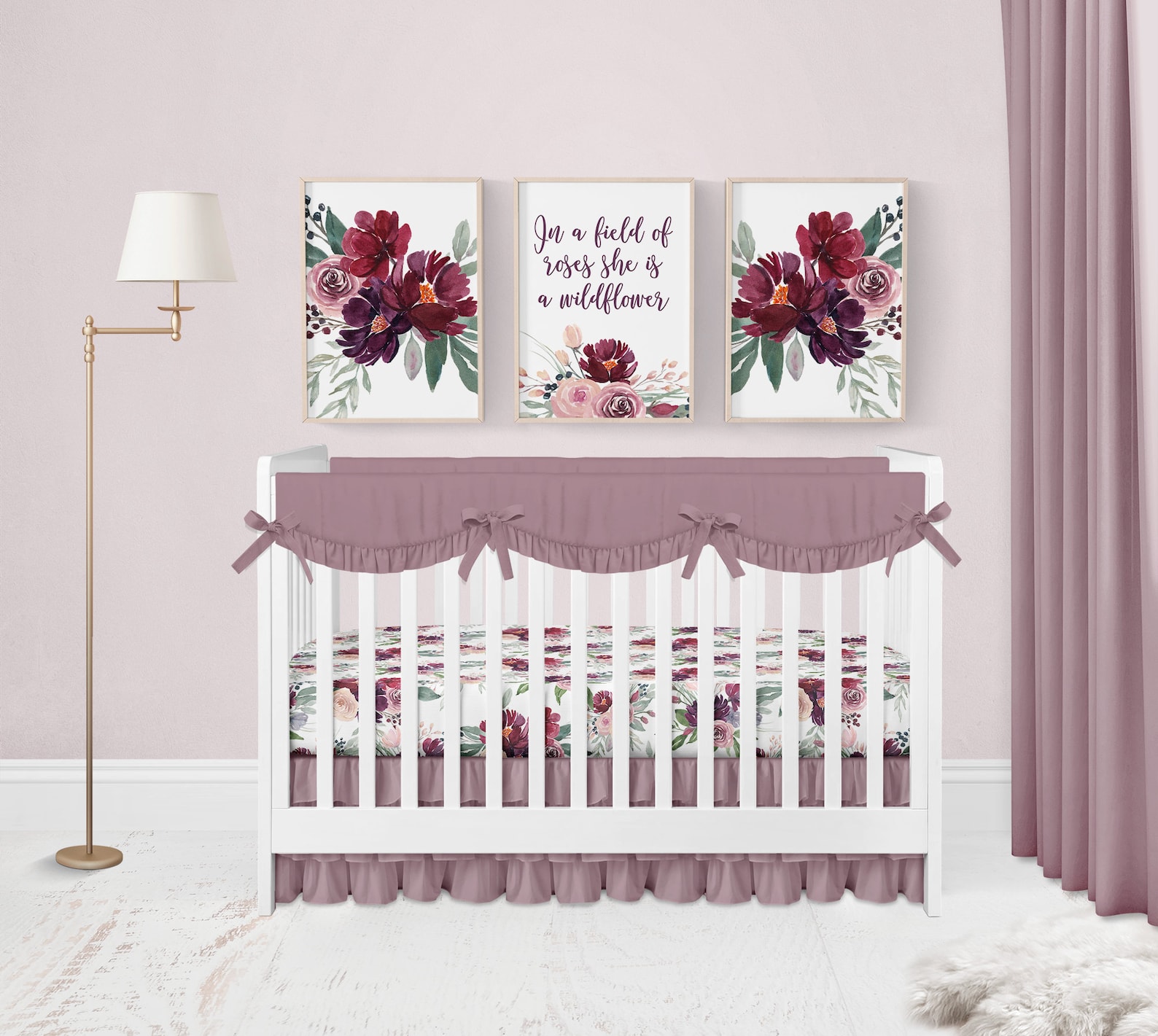 MINI Crib Set Floral Mini Crib Bedding Baby Girl Crib - Etsy