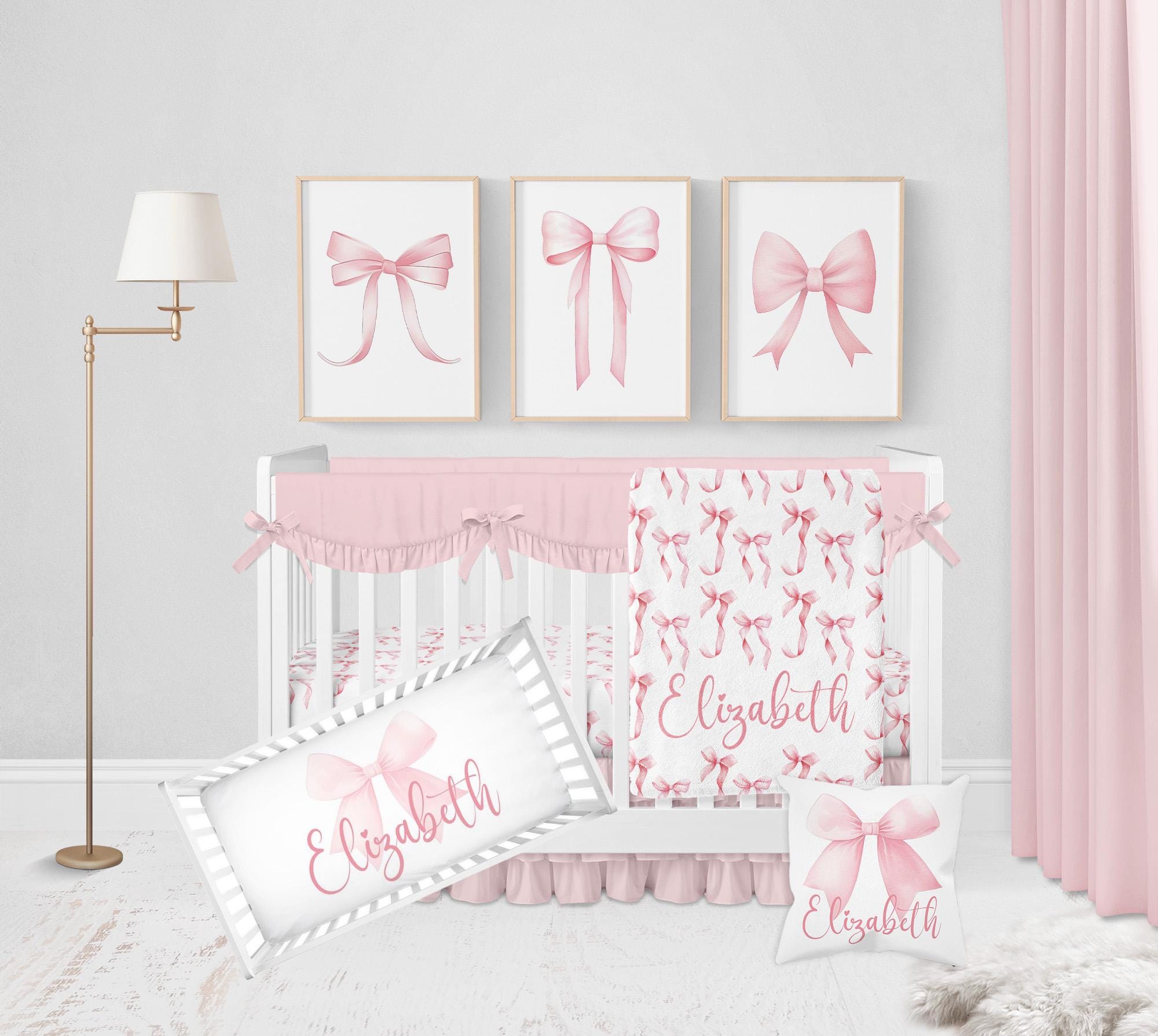 Pink Bow Crib Sheets Girl, Pink Bow Crib Bedding, Pink Crib Bedding ...