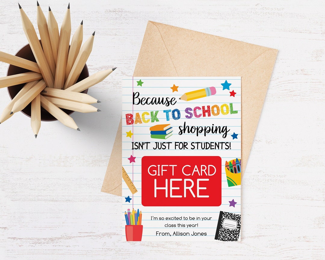 Back to School Printable Gift Card Holder, School Supply Gift Card ...