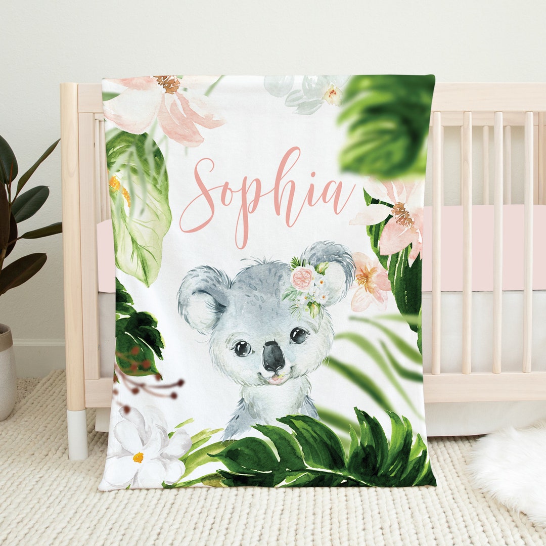 Personalized Koala Baby Blanket, Koala Crib Bedding, Baby Girl Blanket ...