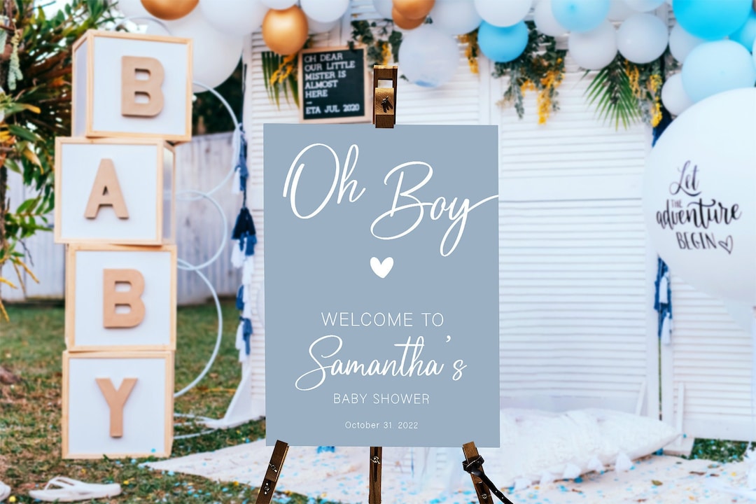 Oh Boy Baby Shower Sign, Blue Baby Shower Welcome Sign Boy, Baby Shower Poster, Baby Boy Shower ...