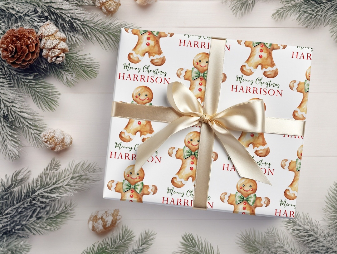 Personalized Christmas Wrapping Paper, Gingerbread Man Wrapping Paper ...