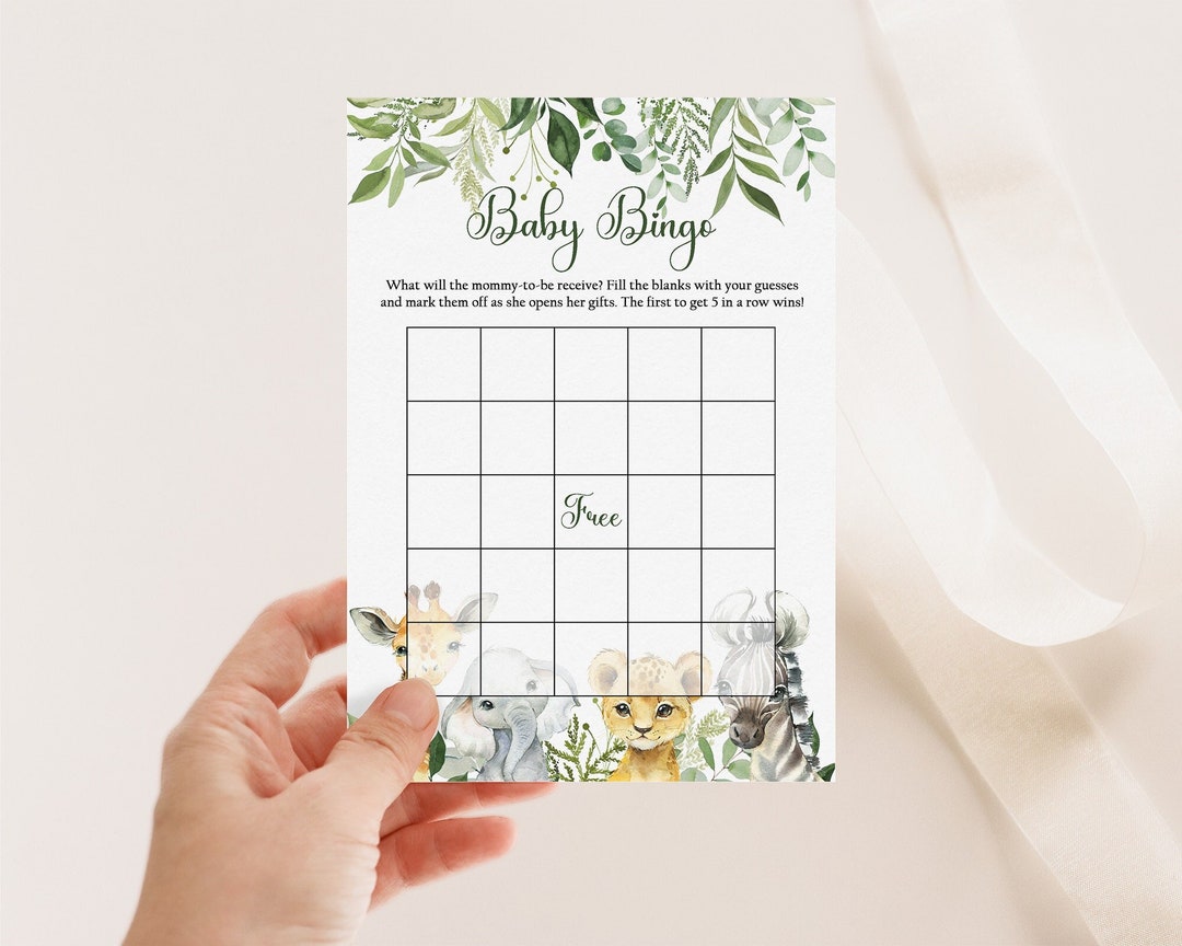 Safari Baby Shower Bingo Game, Printable Baby Shower Bingo Cards ...
