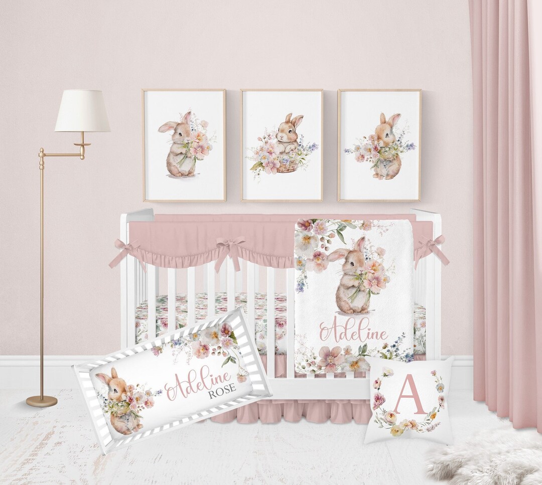 Baby Girl Crib Bedding Set, Wildflower Crib Bedding Set Girl, Bunny ...
