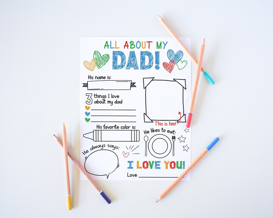 All About My Dad Printable, Fathers Day Gift From Kids, Father's Day ...