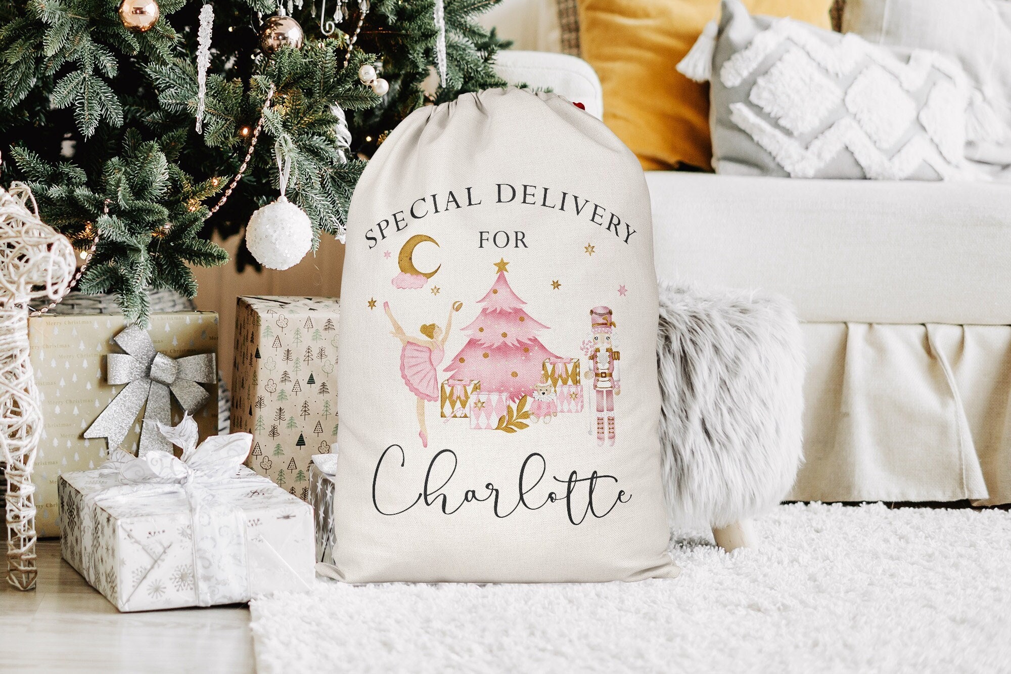 Personalized Santa Sack, Christmas Sack, Pink Christmas Nutcracker ...