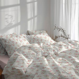 Pink Floral Bedding Set, Pink Rose Bedding Twin Bed, Dorm Bedding ...