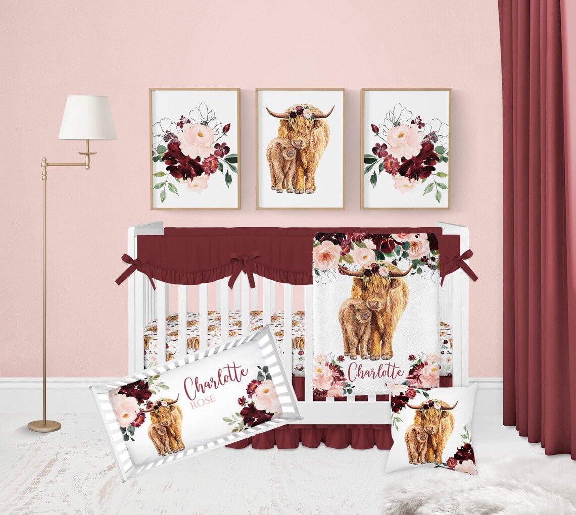 Highland Cow Crib Sheet Crib Sheets Girl Floral Crib Sheet - Etsy