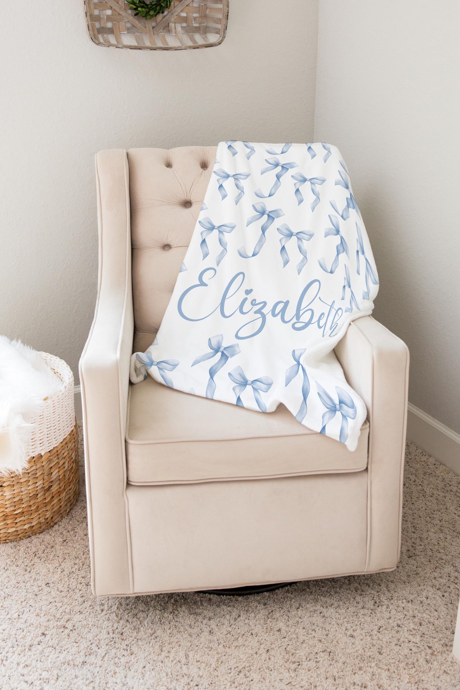 Baby Girl Crib Bedding Set, Blue Bow Crib Bedding Set Girl, Bow Baby ...