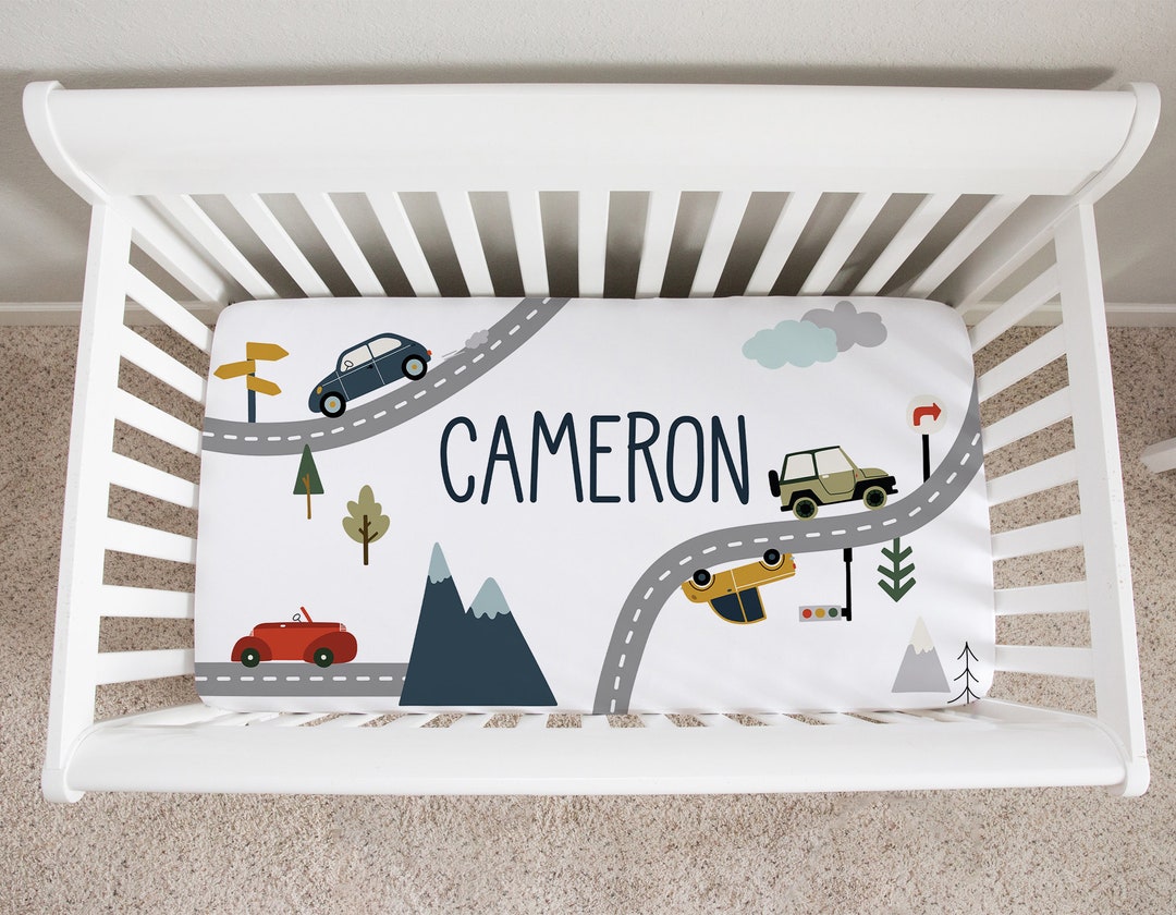 Personalized Car Crib Sheet, Car Crib Bedding, Crib Sheets Boy, Car ...