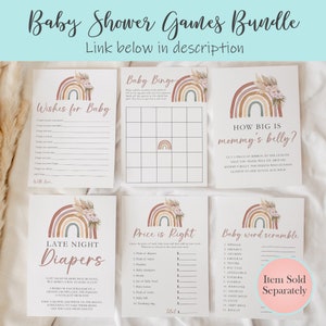 Baby Bingo Game, Rainbow Baby Shower Bingo Cards, Boho Baby Shower ...