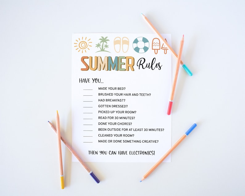 Editable Summer Screen Time Rules, Screen Time Checklist Printable ...