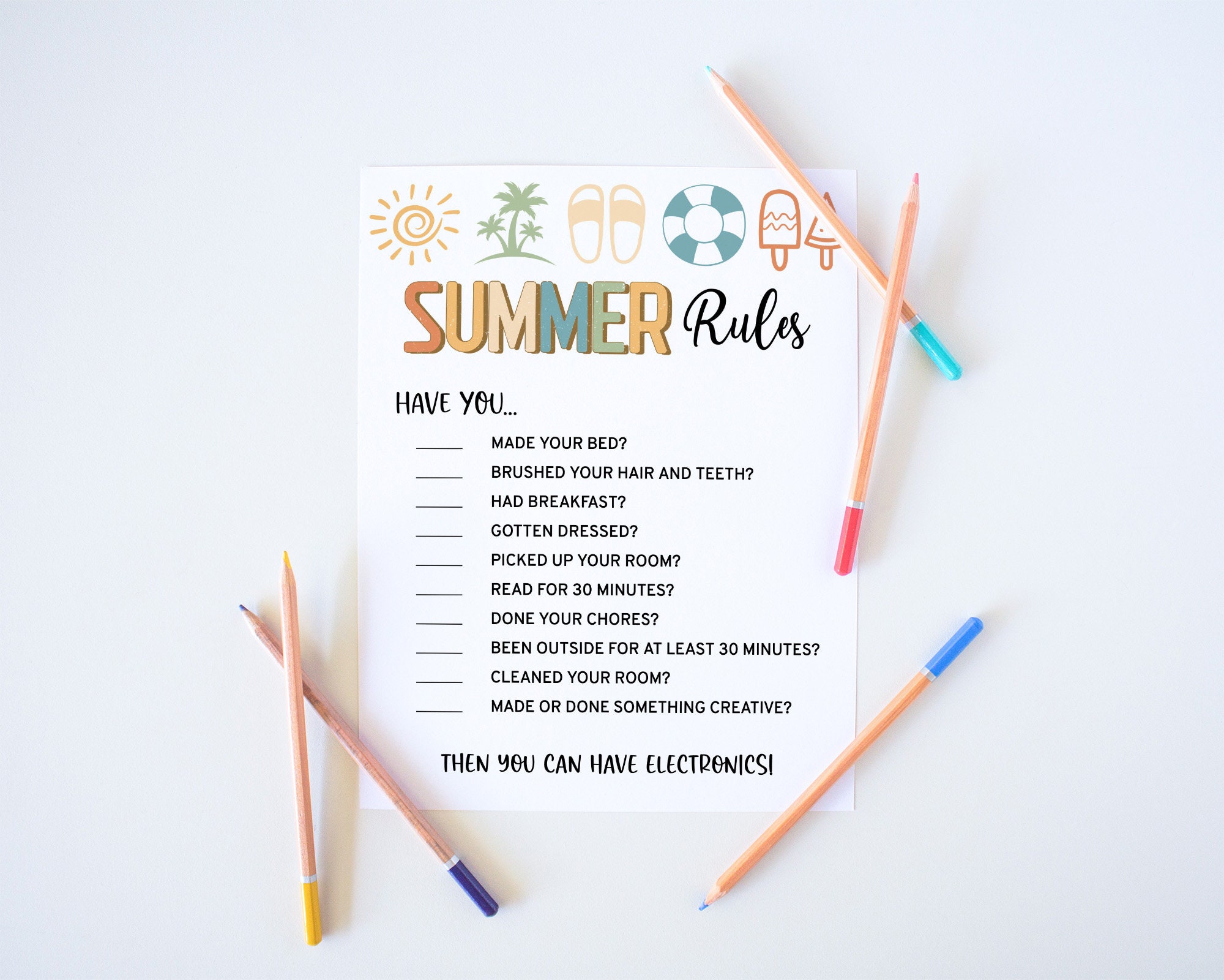 Editable Summer Screen Time Rules, Screen Time Checklist Printable ...