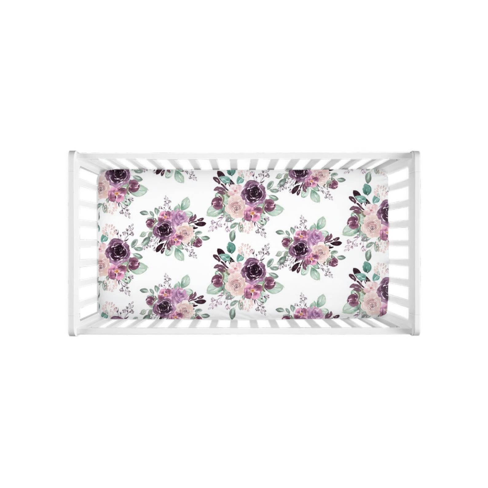 Purple Floral Crib Sheet, Floral Girl Crib Bedding, Floral Nursery ...