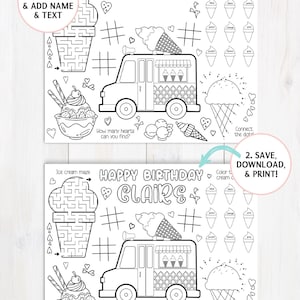Ice Cream Truck Coloring Placemat, Ice Cream Party Coloring Page ...