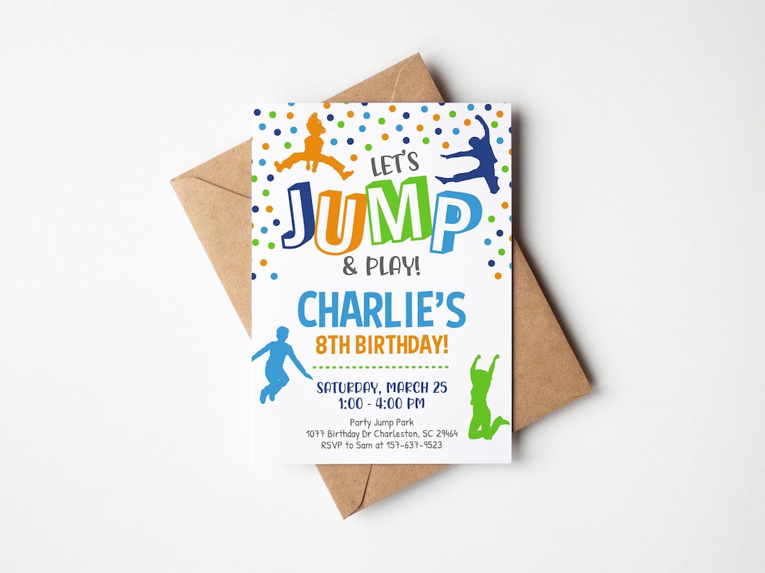 Jump Invitation, Editable Jump Birthday Invitation Template, Trampoline ...