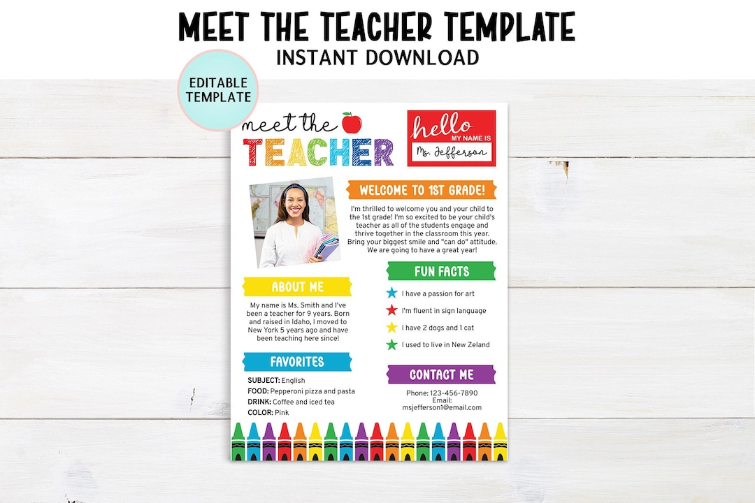 Rainbow Meet the Teacher Template, Editable Teacher Printable, Back to ...
