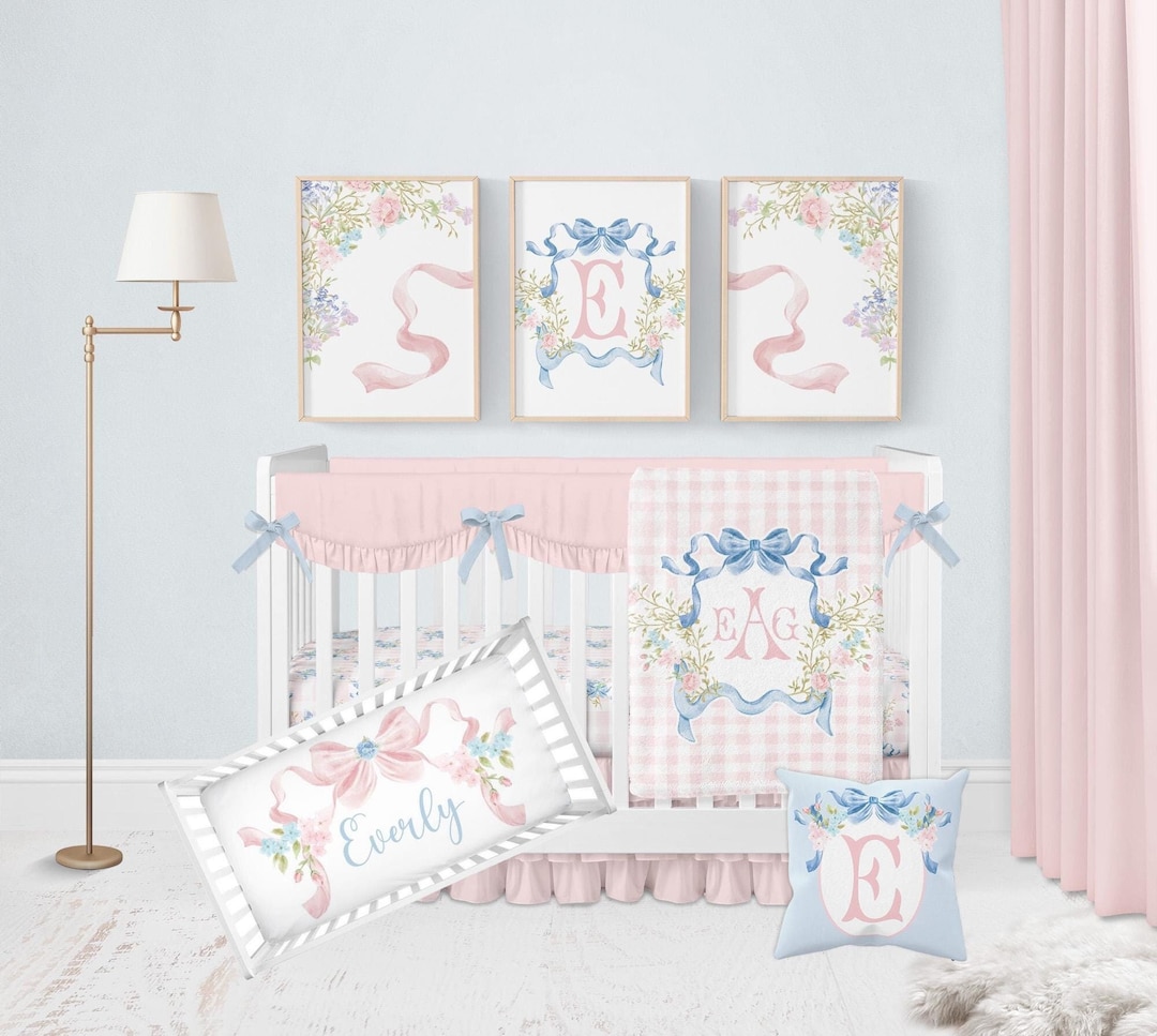 Pink Bow Crib Bedding Set Girl, Shabby Chic Baby Bedding Crib Sets Girl ...