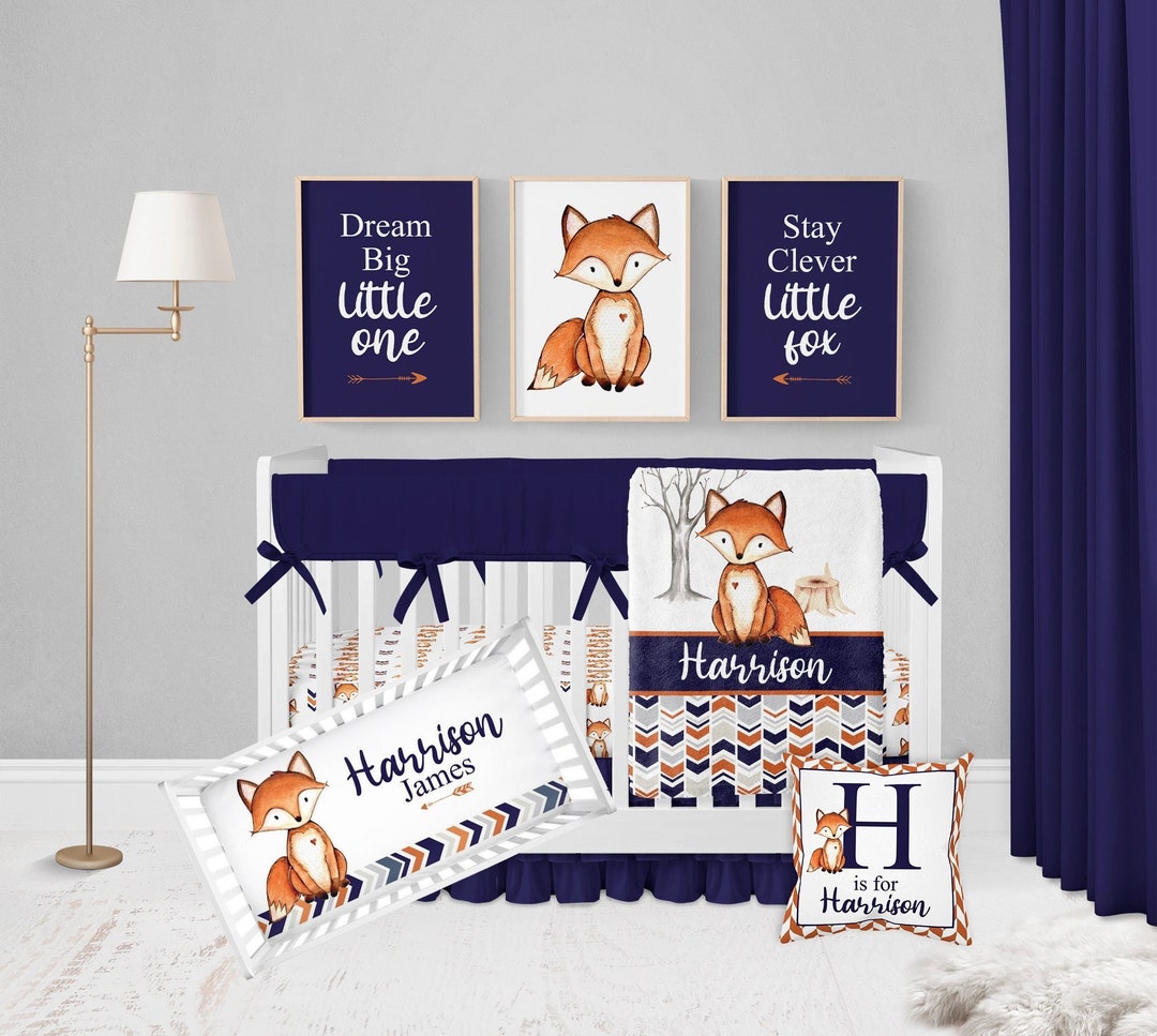 Fox Crib Bedding Set, Baby Boy Crib Bedding Set, Woodland Crib Bedding ...