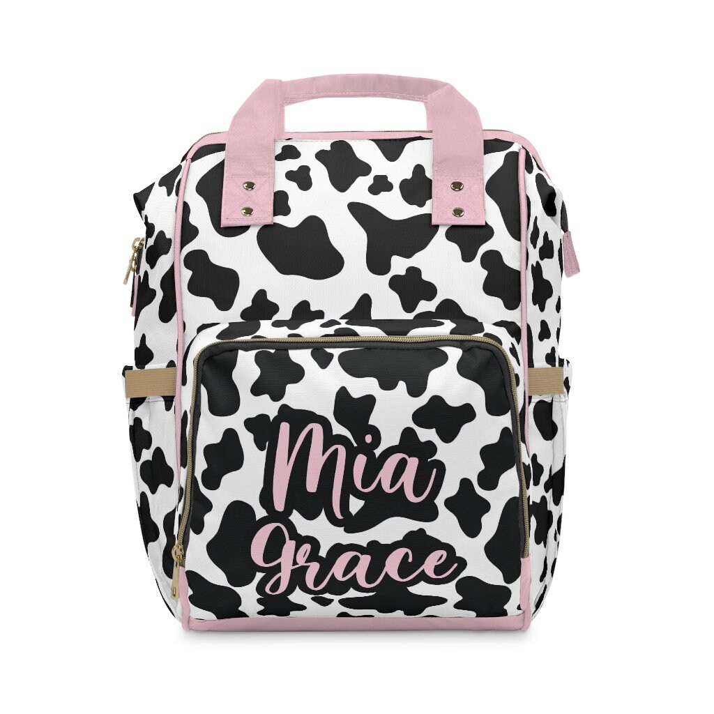 Pink Cow Print Diaper Bag, Custom Diaper Bag Backpack, Girl Diaper Bag ...