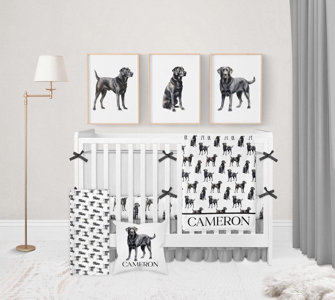 Baby Boy Crib Bedding Set, Black Lab Crib Sheets Boy, Dog Baby Bedding ...