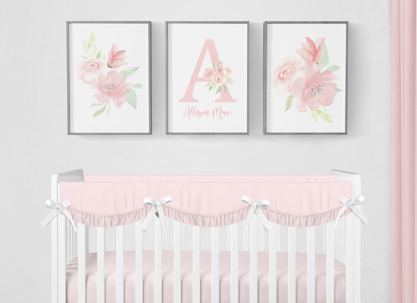 Personalized Floral Initial Print, Nursery Art Prints Girl, Watercolor ...