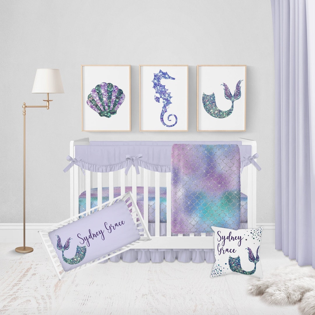 Mermaid Crib Bedding Set, Girl Crib Bedding, Mermaid Nursery, Teal ...