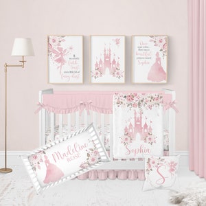 Personalized Princess Crib Sheets Girl, Pink Crib Bedding Girl ...