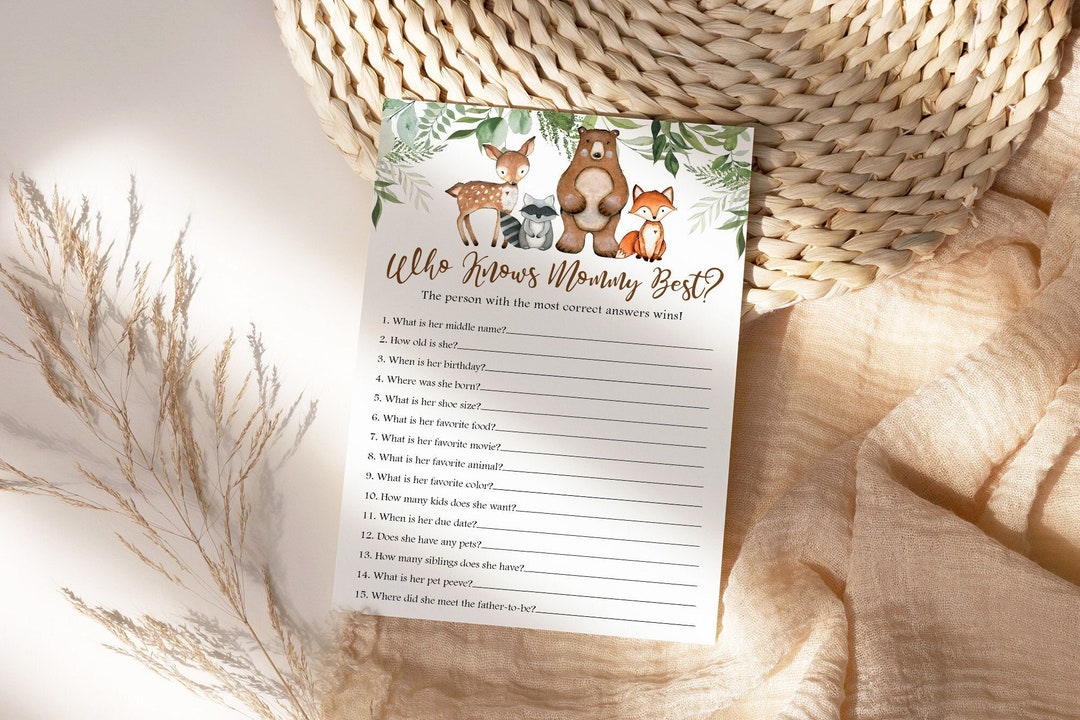 Woodland Baby Shower Game, Who Knows Mommy Best, Forest Animals, How ...