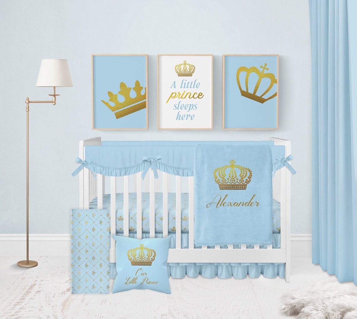 Baby Boy Crib Bedding Set, Prince Crib Bedding, Light Blue Crib Bedding ...