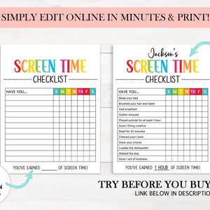 Summer Screen Time Checklist Editable, Screen Time Rules for Kids ...