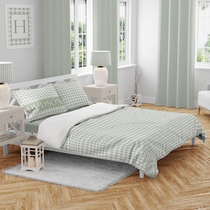 Gingham Bedding Set, Green Gingham Duvet Cover, Sage Green Comforter ...