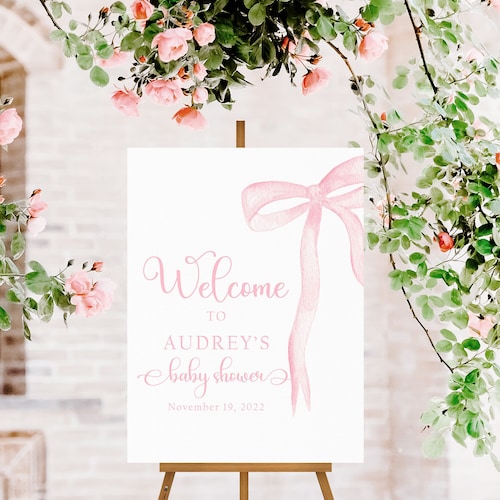 Editable Welcome Pink Bow Party Sign Sign Baby Shower Sign - Etsy