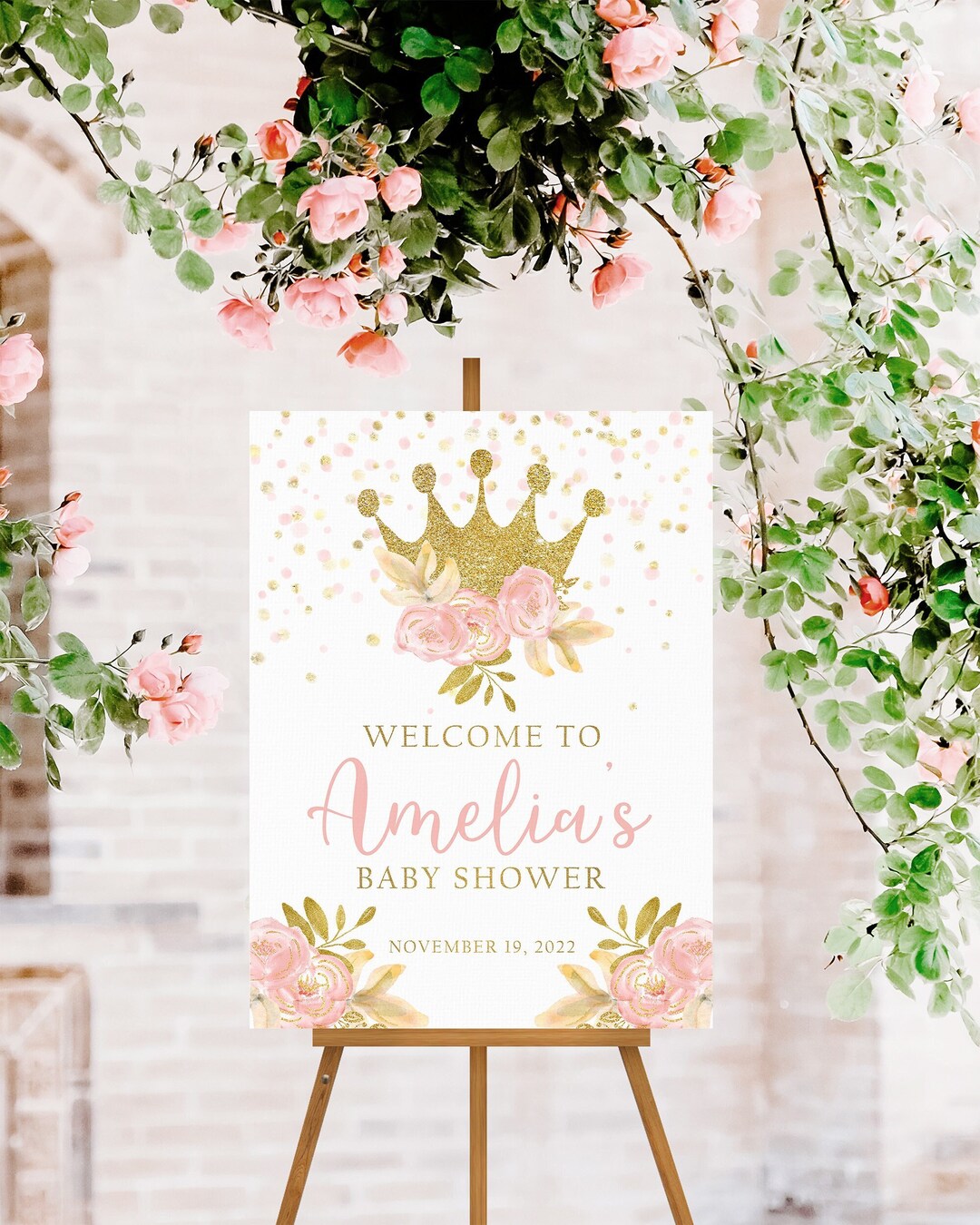 Princess Baby Shower Welcome Sign, Girl Baby Shower Decorations, Gold ...