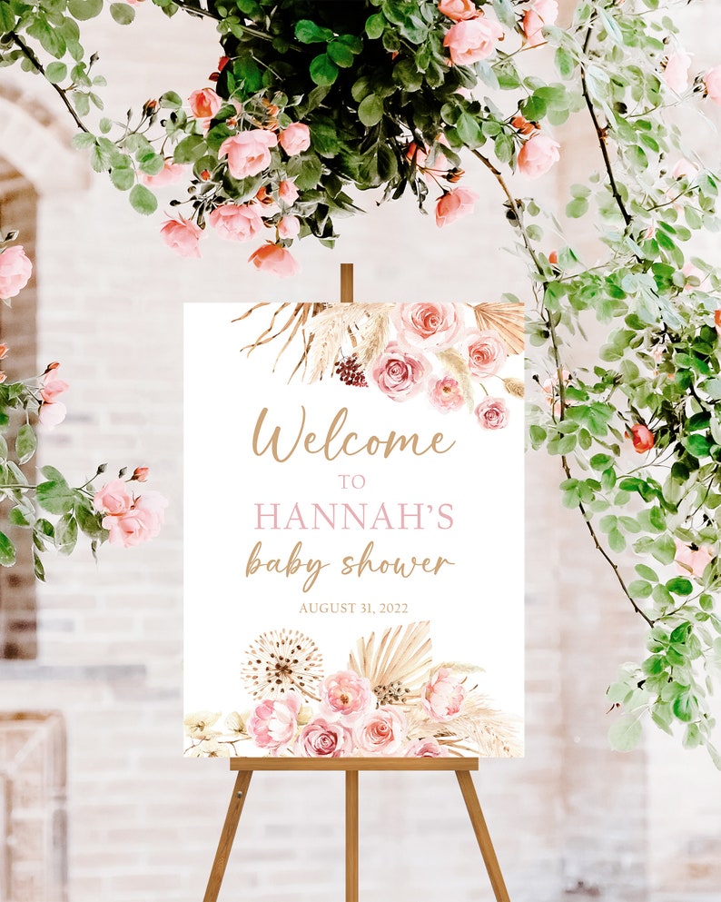 Boho Welcome Sign Floral Baby Shower Sign Pink Boho Baby - Etsy