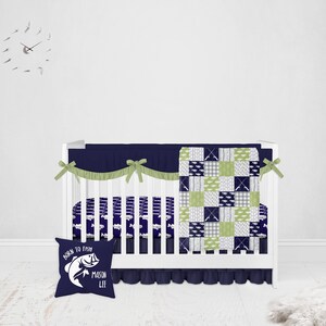 Fish Crib Sheet, Fishing Baby Nursery, Boy Crib Sheet, Navy Blue Crib ...
