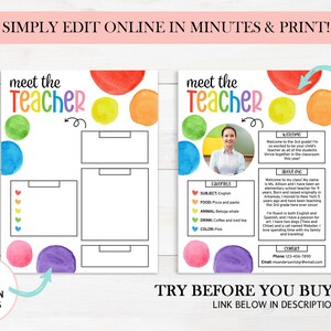 Watercolor Rainbow Meet the Teacher Template, Back to School Letter ...