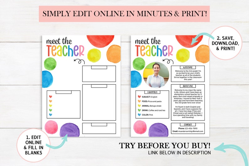 Watercolor Rainbow Meet the Teacher Template, Back to School Letter ...