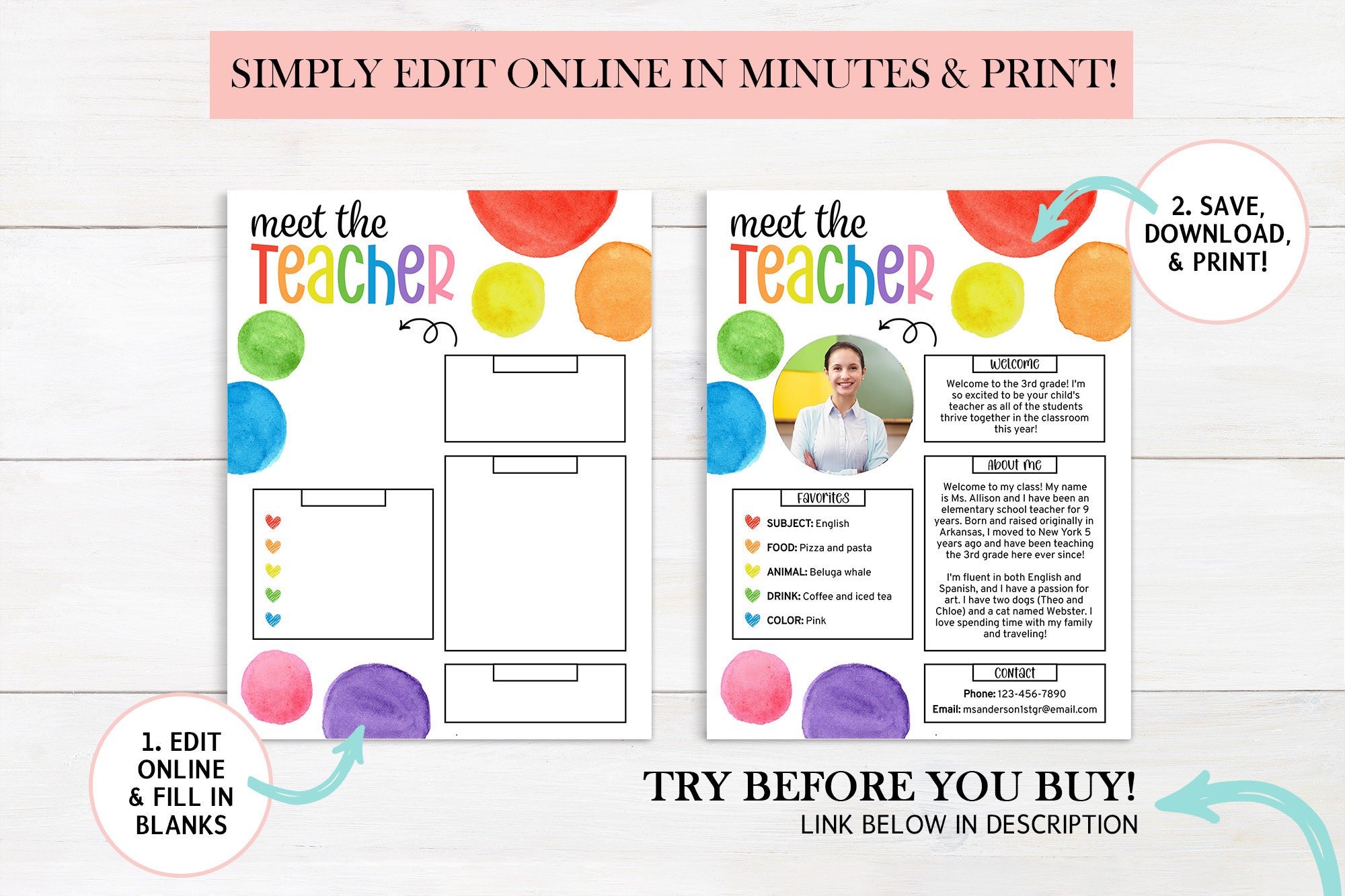 Watercolor Rainbow Meet the Teacher Template, Back to School Letter ...
