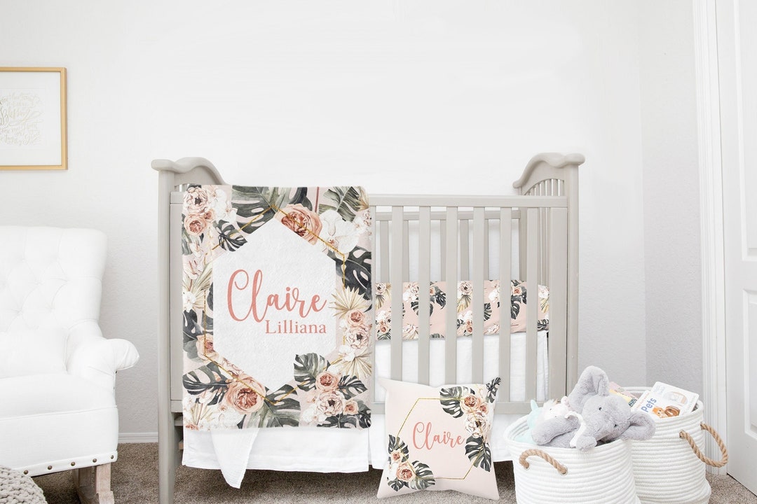 MINI Crib Bedding Set, Floral Mini Crib Bedding, Baby Girl Crib Bedding ...