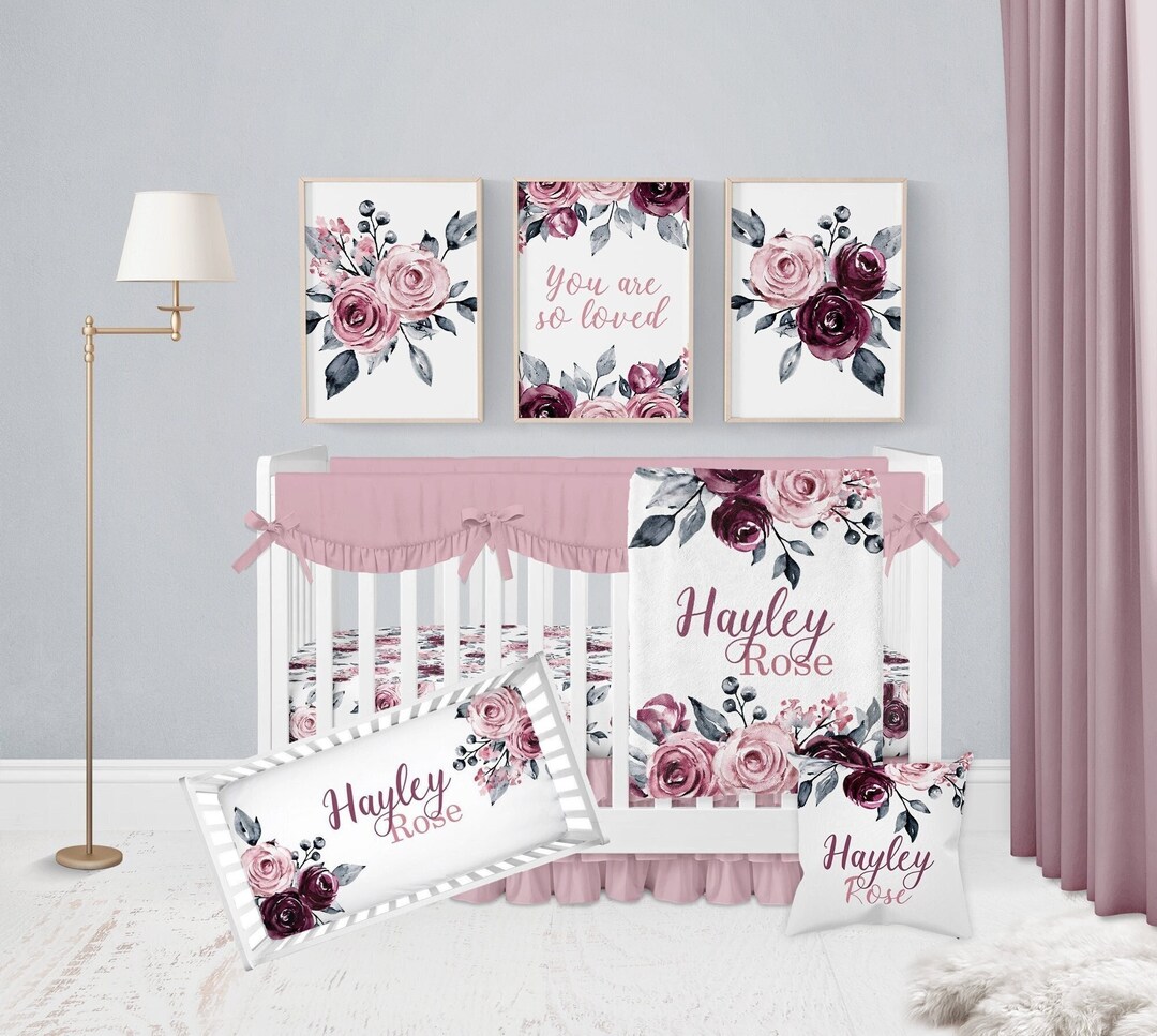 Floral Crib Bedding Set, Baby Girl Crib Bedding, Personalized Baby ...