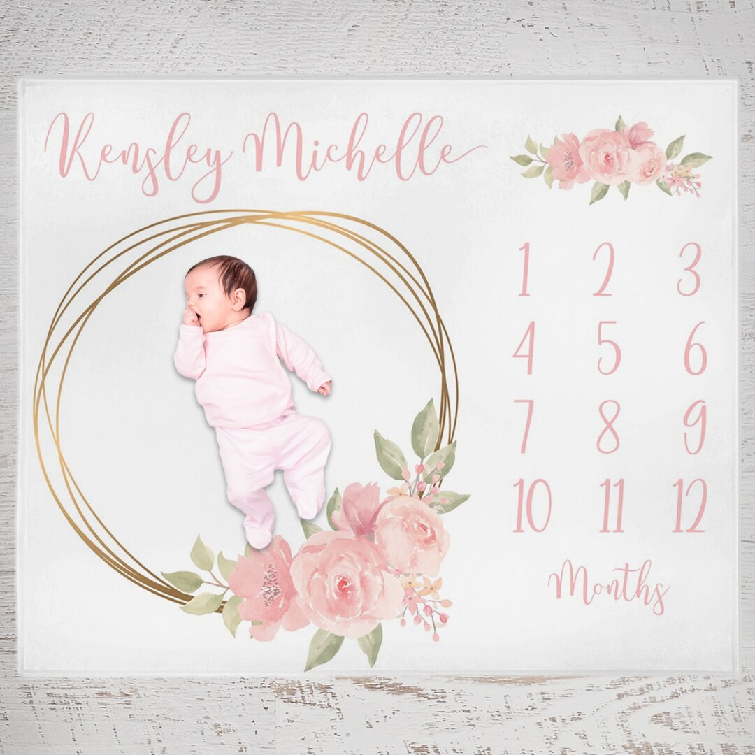Baby Month Milestone Blanket, Floral Milestone Blanket, Personalized ...