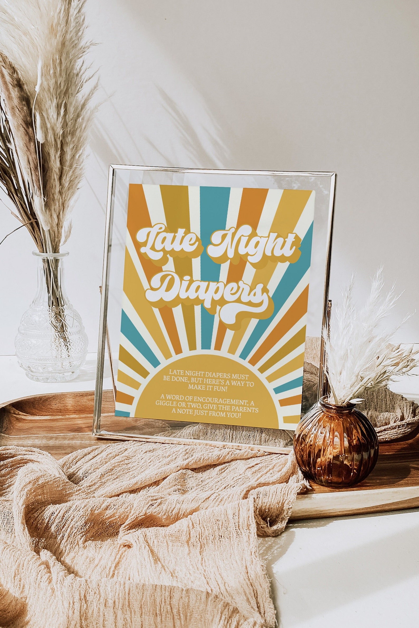 Sun Baby Shower Late Night Diapers Sign, Retro Here Comes the Son Baby ...