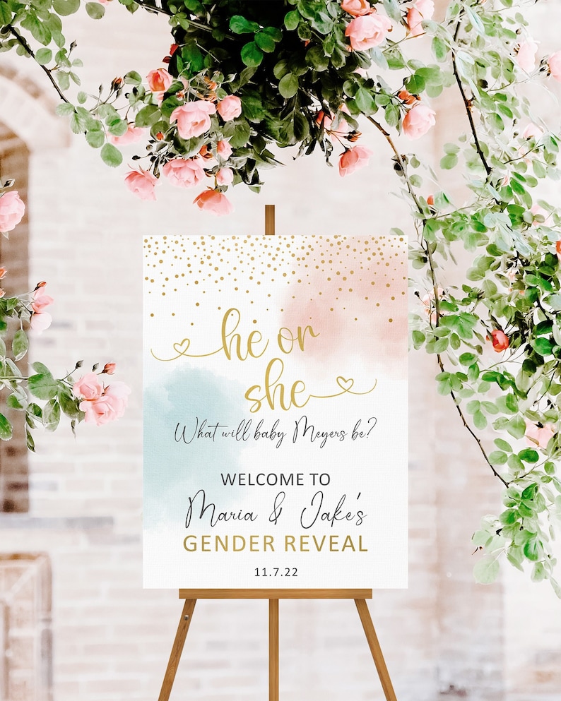 Gender Reveal Welcome Sign Gender Reveal Sign He She Gender - Etsy