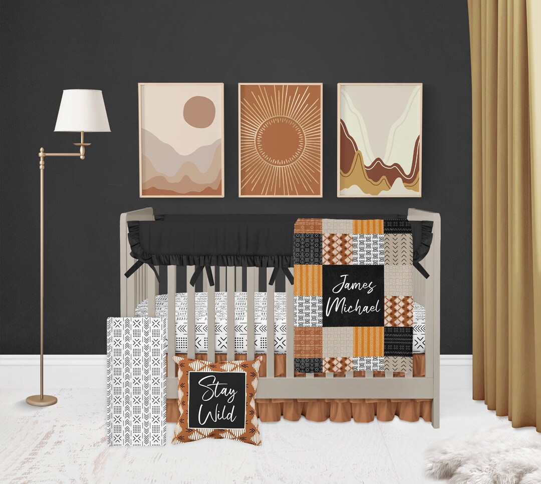 Boho Crib Bedding Set, Rust Crib Sheet, Boy Crib Bedding, Mudcloth Crib ...