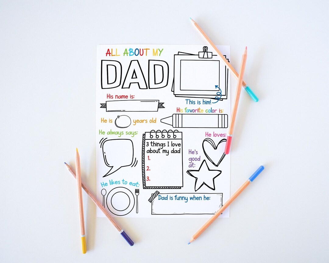 All About My Dad Printable, Fathers Day Gift From Kids, Fathers Day ...
