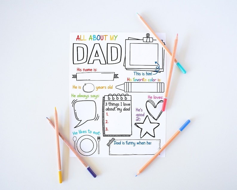 All About My Dad Printable, Fathers Day Gift From Kids, Fathers Day ...